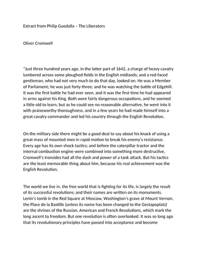 A level History The English Revolution Oliver Cromwell by reference to ...