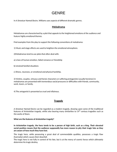 Activities exploring genre in 'A Streetcar Named Desire' | Teaching ...