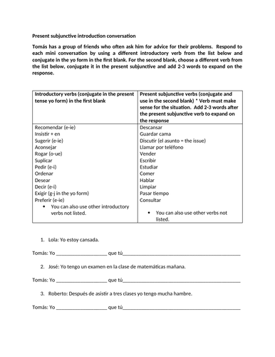 Present subjunctive introduction conversation | Teaching Resources