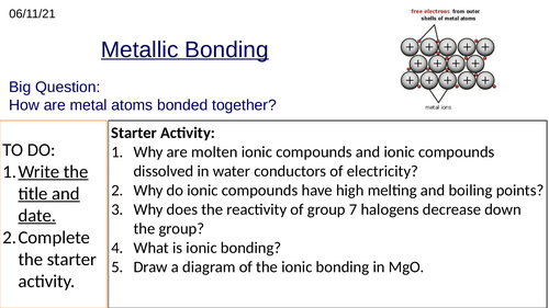 GCSE Chemistry Metallic Bonding: Complete Lesson | Teaching Resources