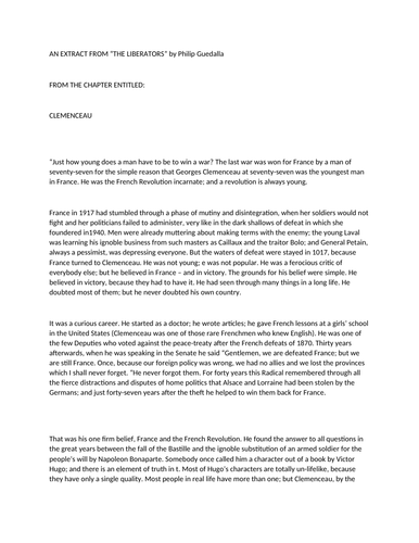 A level history CLEMENCEAU an extract from "The Liberators" by Philip ...