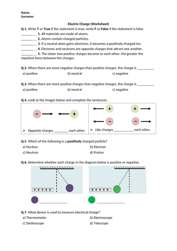 Electric Charge - Worksheet | Printable and Distance Learning ...