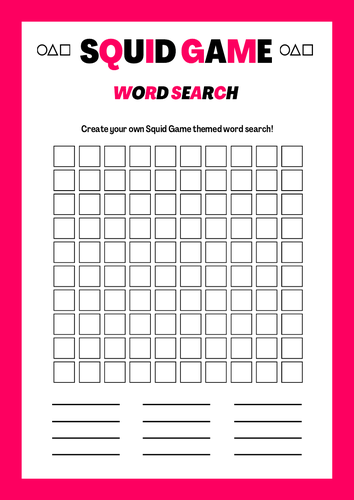 Squid Game Create Your Own Word Search - Fun Activity | Teaching Resources