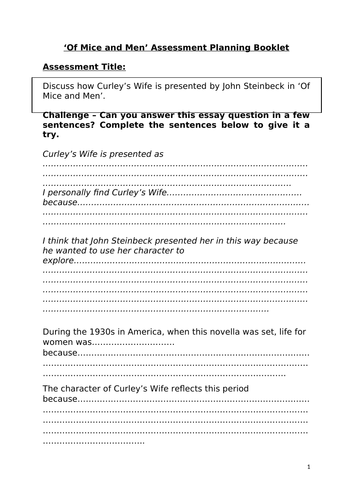 Of Mice and Men Assessment Preparation Booklet | Teaching Resources