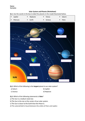 Solar System and Planets - Worksheet | Printable and Distance Learning ...