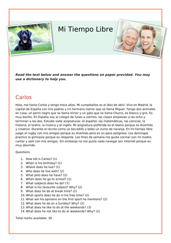 Mi Tiempo Libre - Free Time Spanish Reading | Teaching Resources