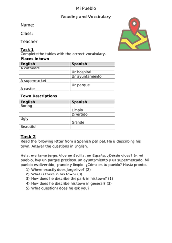 Mi Pueblo Reading Worksheet | Teaching Resources