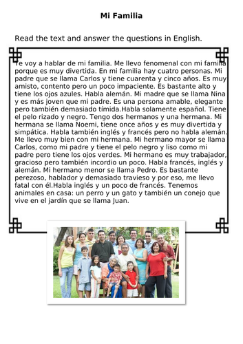 Mi Familia Reading - Higher Ability | Teaching Resources