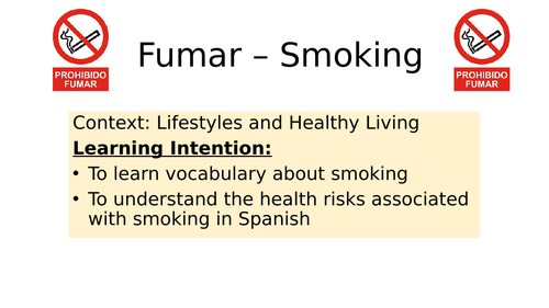 Fumar - Spanish Smoking | Teaching Resources