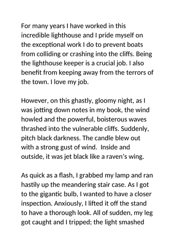 WAGOLL example of diary entry for The Lighthouse animation | Teaching ...