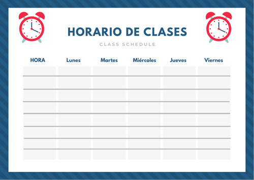 Horario de Clases - Spanish Timetable Template | Teaching Resources