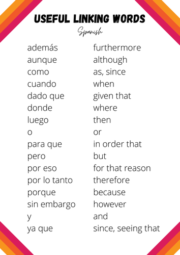 Spanish Connectives - Useful Linking Words Poster/Handout | Teaching ...