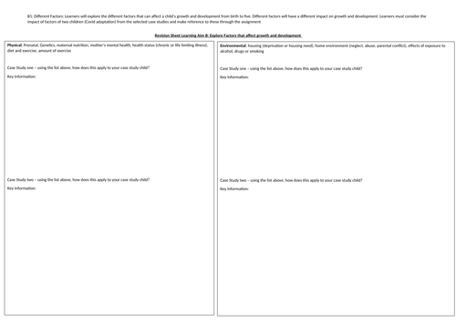 BTEC Child Development Component 1 LAB Revision sheet | Teaching Resources