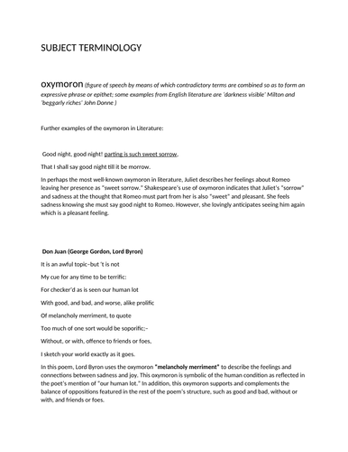 A LEVEL ENGLISH LITERATURE - a close look at the oxymoron with examples ...