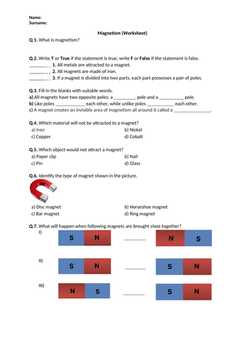 Magnetism - Worksheet | Printable and Distance Learning | Teaching ...