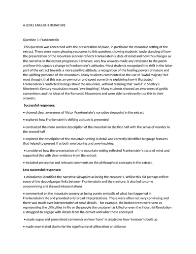 A/ AS LEVEL ENGLISH LITERATURE FRANKENSTEIN MARY SHELLEY LESSON PLAN ...