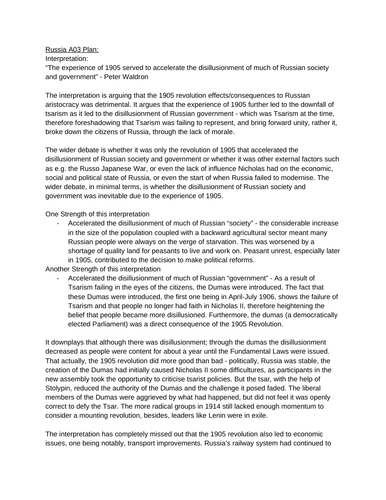AS Level History: Russia Essay Plan | Teaching Resources