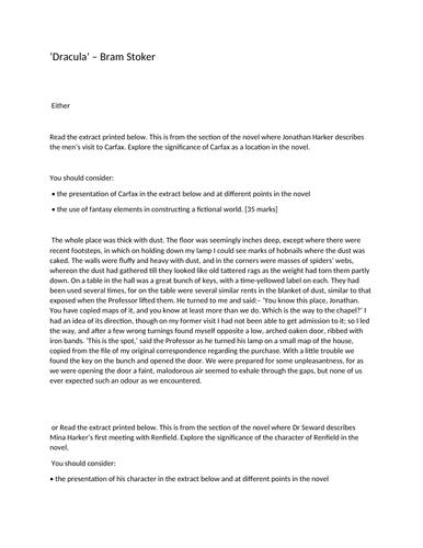 Extensive revision Sheet A level English Literature Dracula Bram Stoker ...
