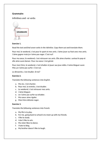 Infinitives of -er verbs | Teaching Resources