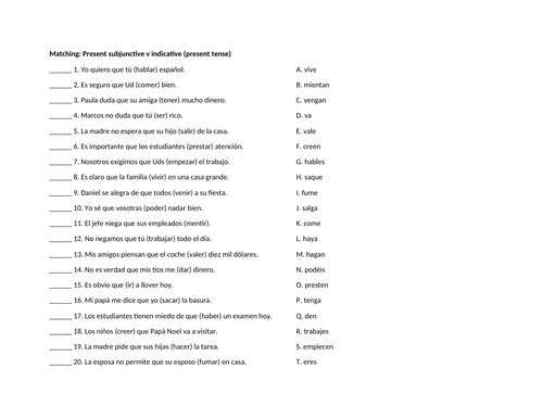 Subjunctive v indicative matching practice | Teaching Resources