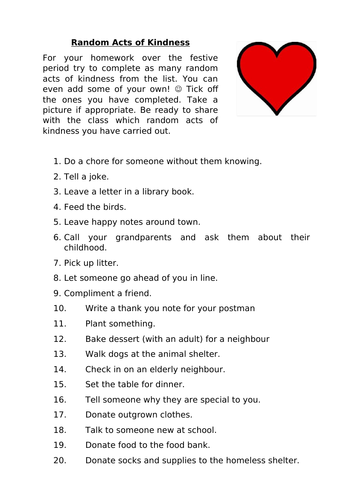 Random Acts of Kindness | Teaching Resources