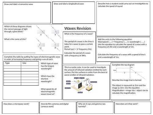 AQA Physics (triple) Waves foundation revision sheet | Teaching Resources