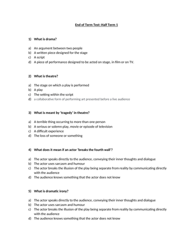 End of Unit Drama Test (Physicality and Voice) | Teaching Resources