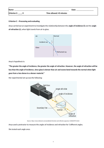 MYP2&3 Sciences - Criterion C - Refraction of light | Teaching Resources