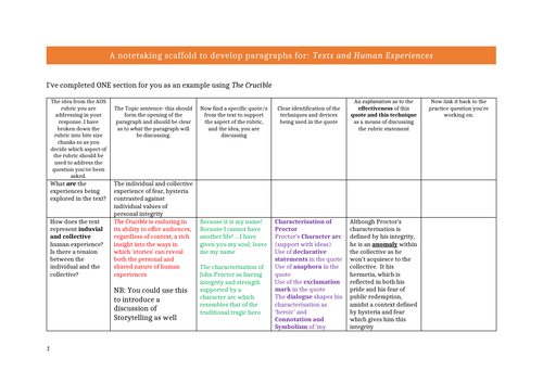 HSC Texts and Human Experiences Essay Scaffold | Teaching Resources