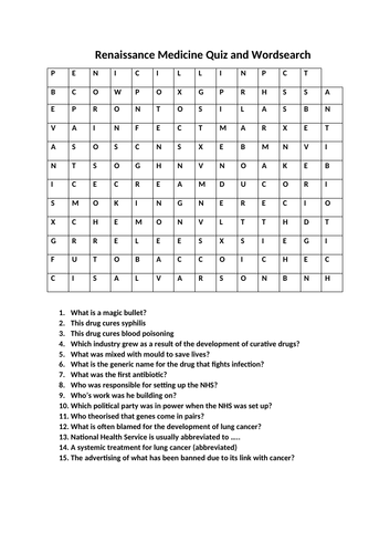 MODERN ERA MEDICINE WORDSEARCH AND QUIZ | Teaching Resources