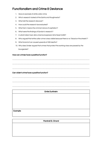 Sociology A-Level- Crime & Deviance- Functionalist Approaches ...