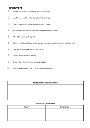 Sociology A-Level- Crime and Deviance - Punishment | Teaching Resources