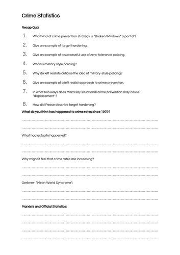 Sociology A-Level- Crime & Deviance - Crime Statistics | Teaching Resources