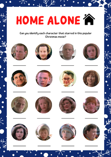 Home Alone Christmas Movie Character Quiz. Game Sheet and Answers ...