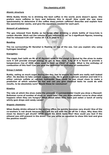 The Chemistry of Elf - a worksheet to go with the movie "Elf ...