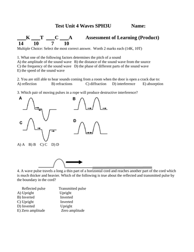 Waves Quizzes and Waves Test Package Grade 11 Physics WITH ANSWERS #7 ...