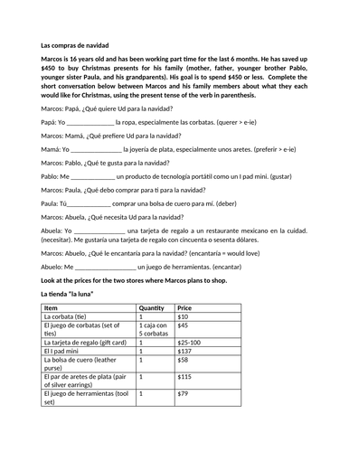 Las compras de navidad activity | Teaching Resources