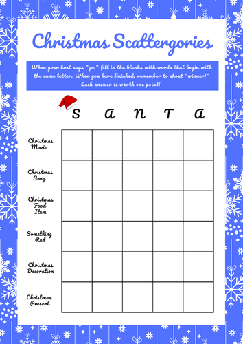 Christmas Scattergories Game Festive Activity / Worksheet | Teaching ...