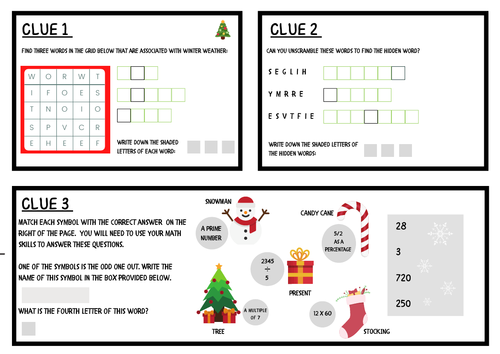 KS4 Secondary Christmas Escape Room Game Quiz. Clues /Quiz / Hide the ...