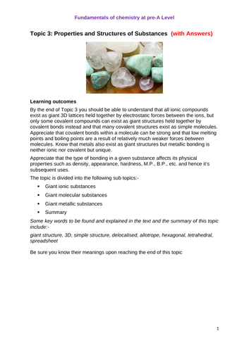 Fundamentals of chemistry at pre-A Level (Topic 3) | Teaching Resources