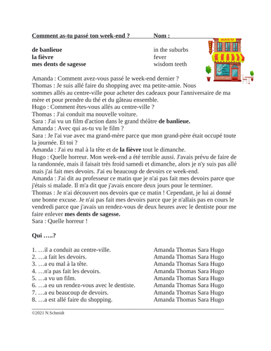 Passé Composé Reading in French: Comment as-tu passé ton week-end ...