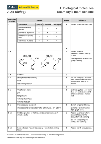 Biological molecules exam - A level AQA Biology | Teaching Resources