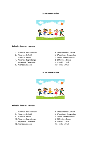 Les vacances scolaires / School holidays | Teaching Resources