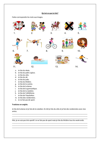 Sports and activities with "faire" | Teaching Resources