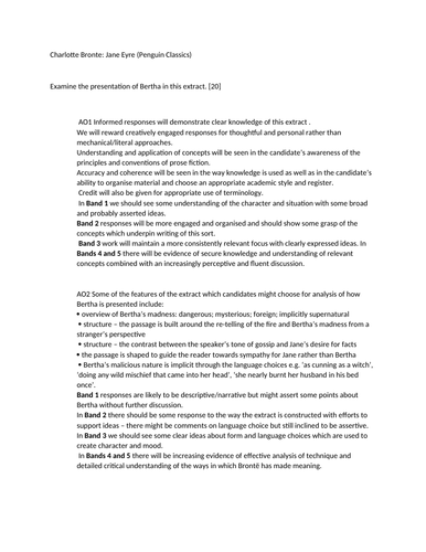 A LEVEL ENGLISH LITERATURE JANE EYRE CHARLOTTE BRONTE essay guidance ...