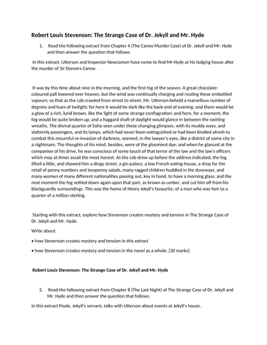 GCSE ENGLISH LITERATURE AQA DR. JEKYLL AND MR. HYDE mock exam questions ...