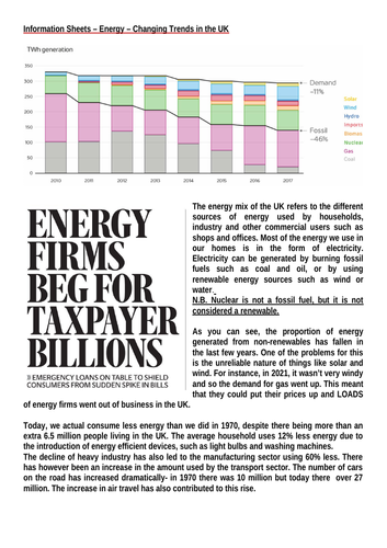 Information Sheet on the changing UK energy mix | Teaching Resources
