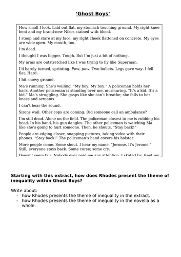 Ghost Boys Assessment Extract | Teaching Resources