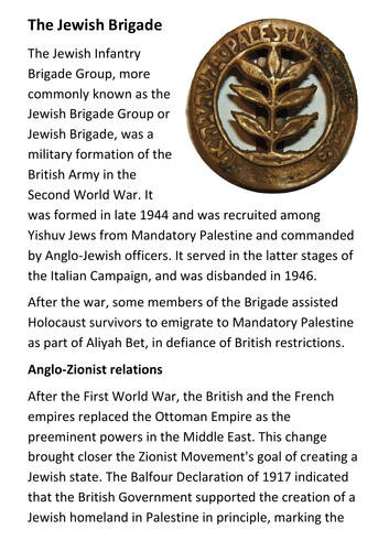 The Jewish Brigade Handout | Teaching Resources