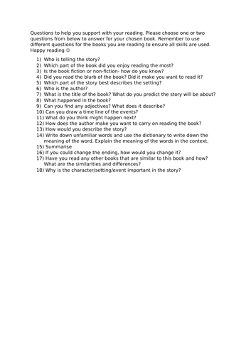 Guided reading question prompts | Teaching Resources